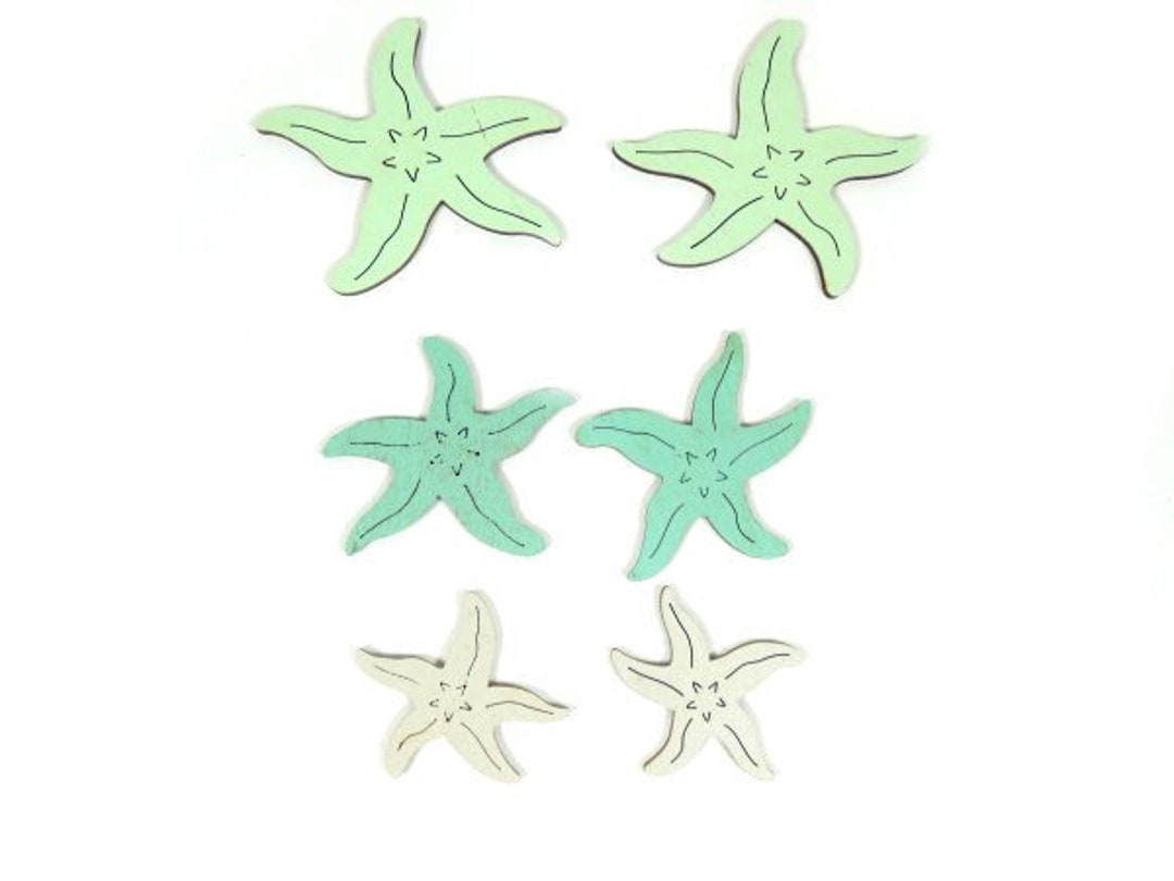 6 Green White Laser Cut Wooden Starfish Wheels Wood Starfish Scrap ...