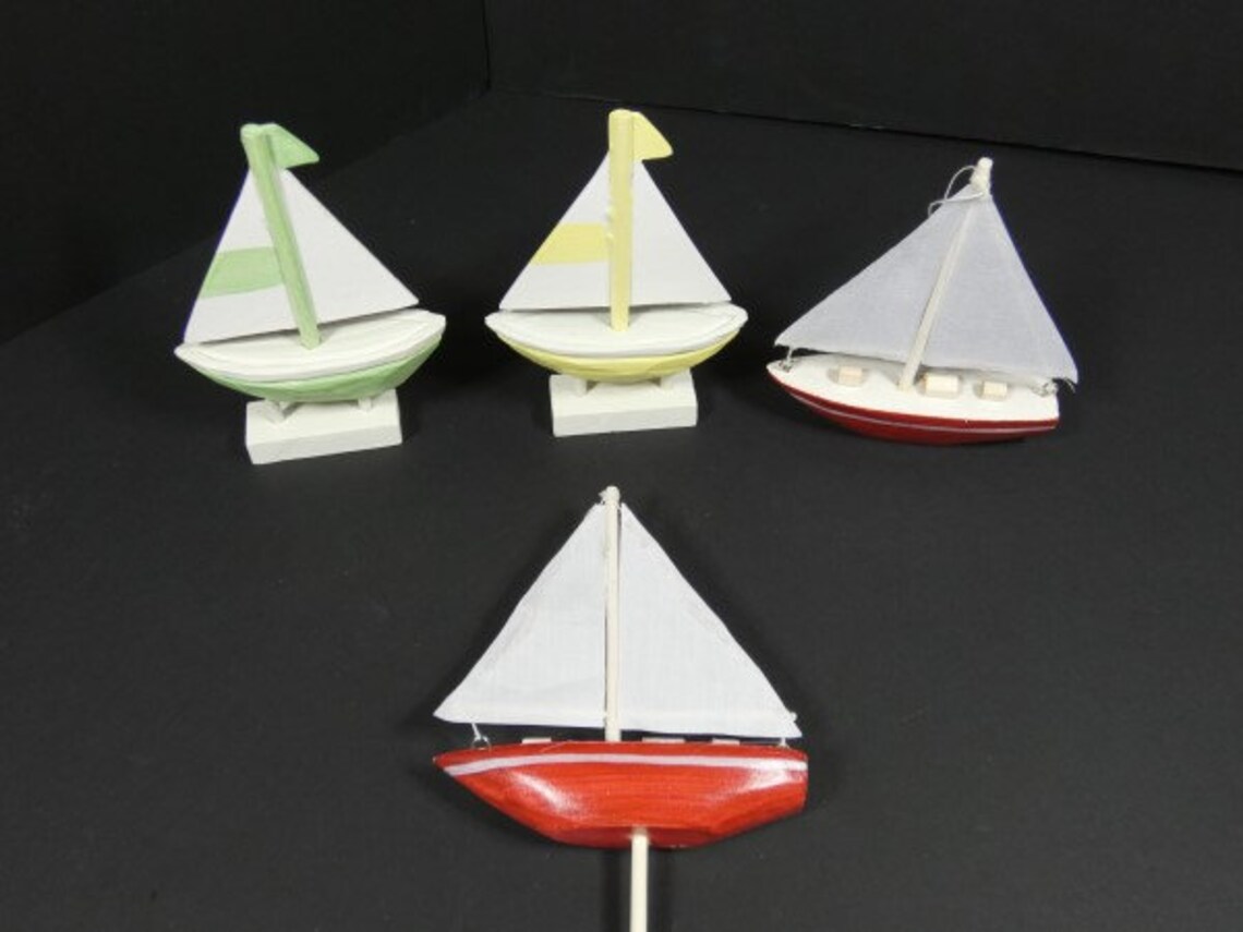 1 Wooden Mini Ship Small Boat Sail Boat Cake Topper Mermaid Wedding ...