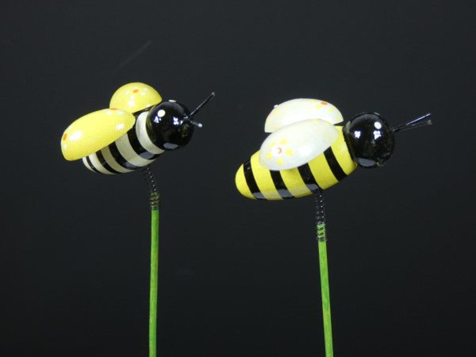 2 Fake Wooden Bees Yellow Or White Artificial Bee Cake Toppers | Etsy