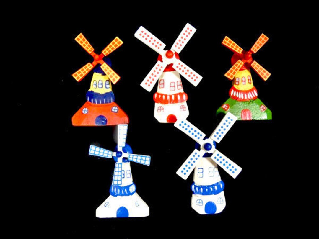 5 Wooden Hand Painted Windmill Cake Toppers Centerpiece Flower ...