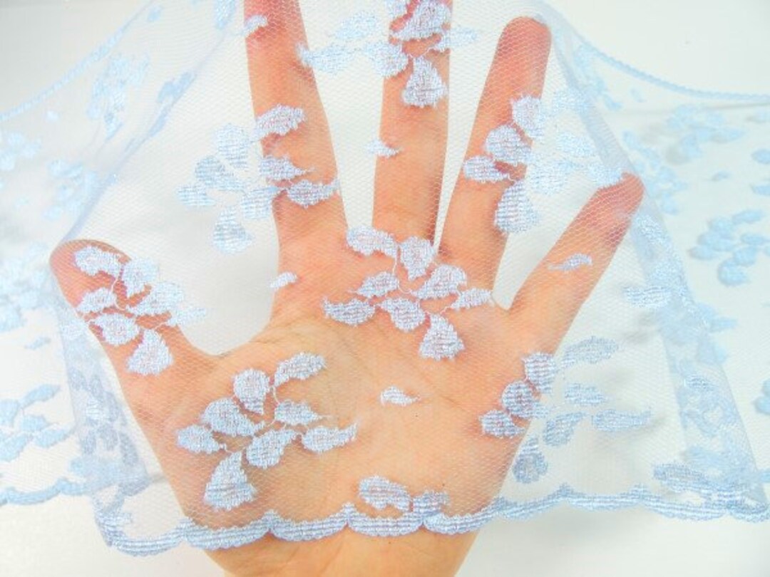 Blue Floral Tule Organza Tulle Fabric Decorative Trim 1 Yard Floral ...