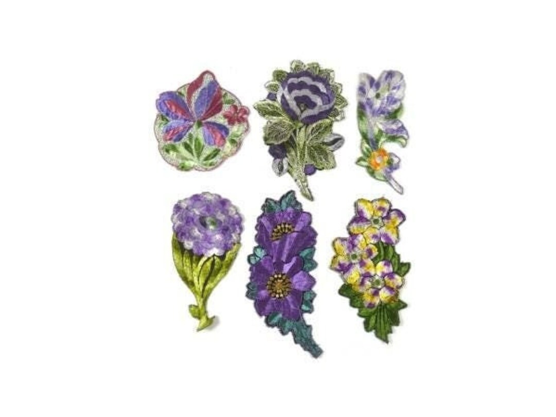 1 Antique Silk Purple Flower Applique Patch Embroidery Applique Patches ...