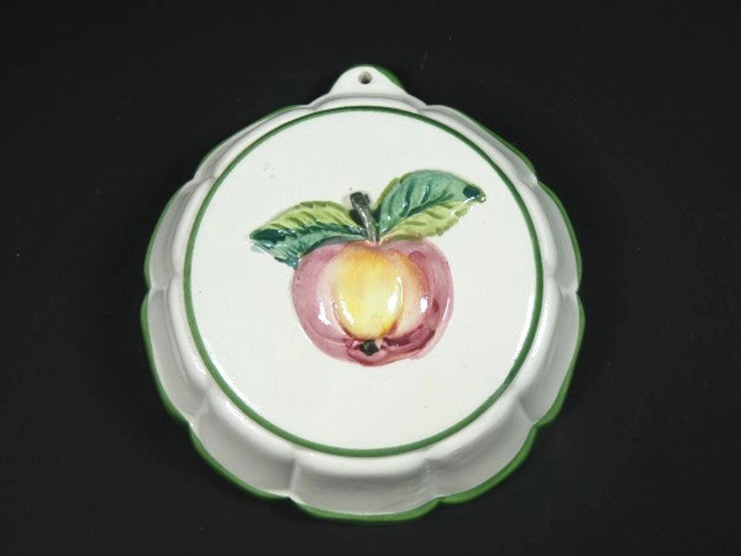 Vintage Apple Pudding Mold Ceramic Mold White Green Mold Vintage Mold ...