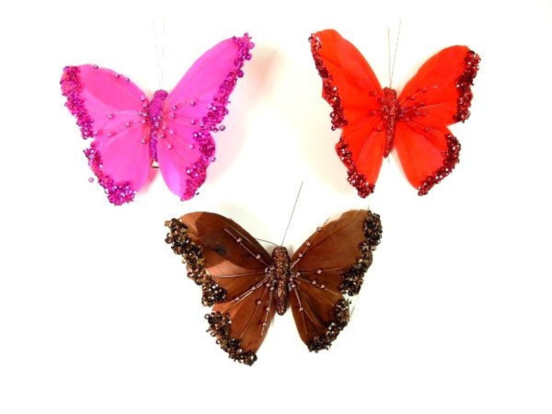 2 Pink Red or Brown Butterflies Fake Butterflies Artificial Butterflies ...