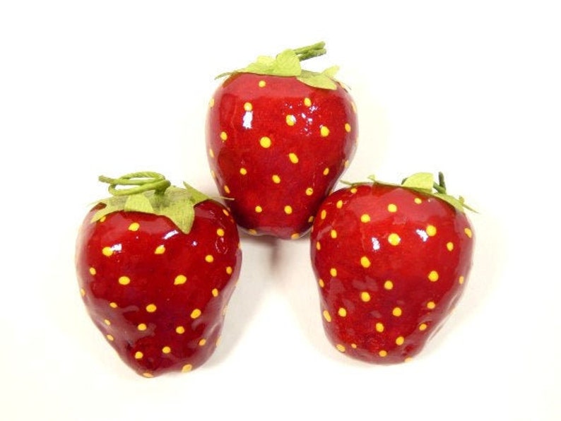3 Fake Strawberries Artificial Strawberries Red Strawberries - Etsy
