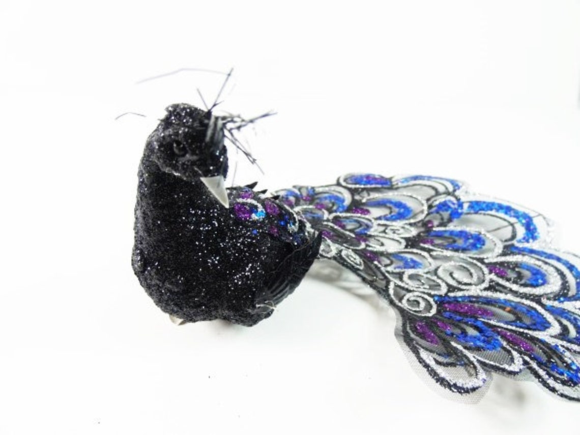 1 Big Black Glitter Peacock Fake Peacock Artificial Peacock Black ...
