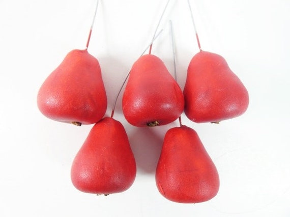 5 Red Pears Small Pears Mini Pears Fake Pears Artificial Pears | Etsy