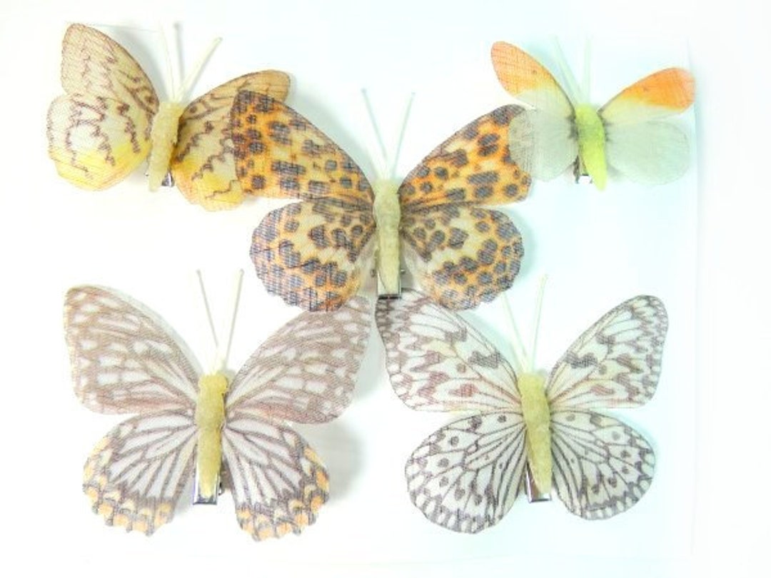Mix of 5 Butterflies Beige Brown Fake Butterfly Fabric Butterflies ...