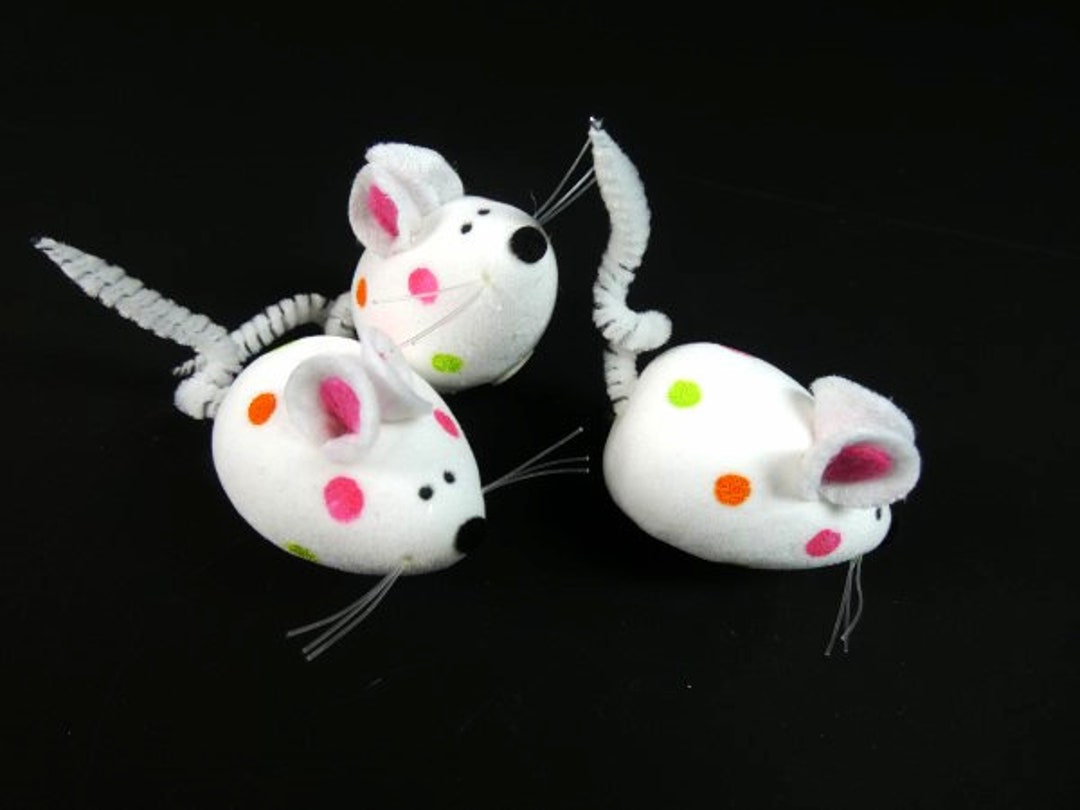 3 White Polkadot Mice Artificial Mice Fake Mice Scrapbooking Craft ...