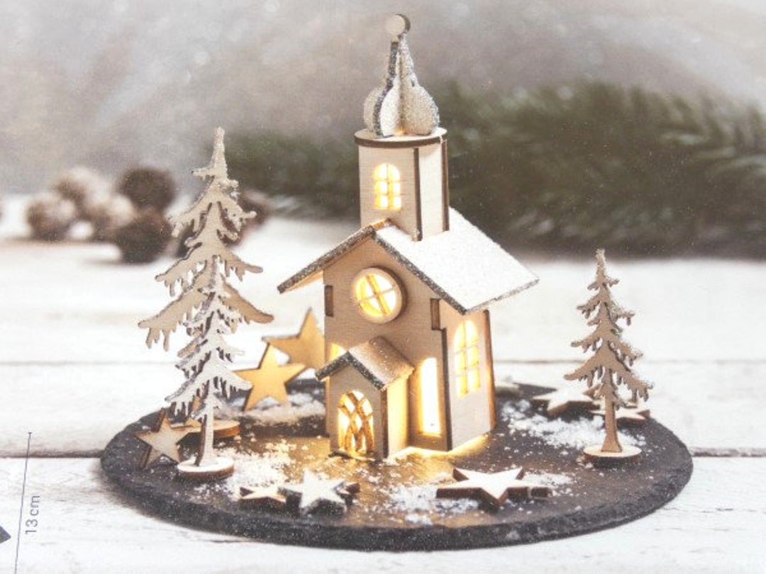 Wooden Christmas Church DIY Set Wooden Laser Cut Building Kit Church ...