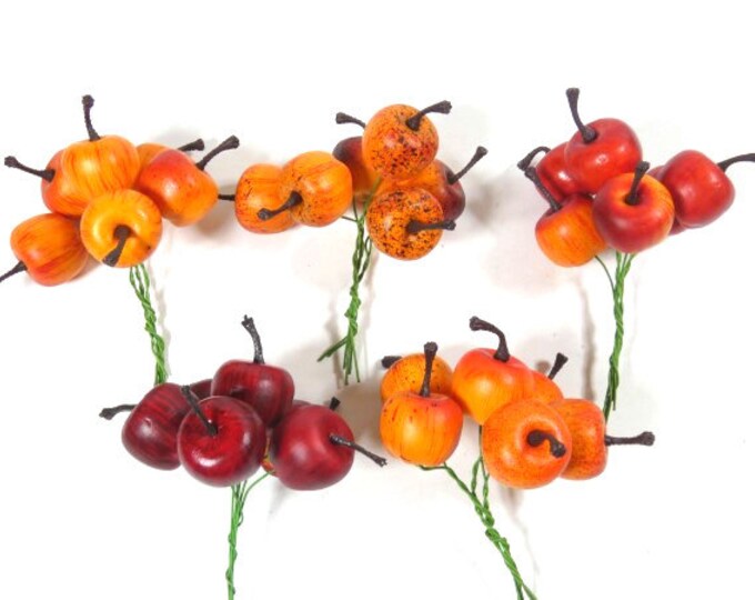 6 Mini Apples Orange or Red Fairy Garden Apples Terrarium Green Fake ...