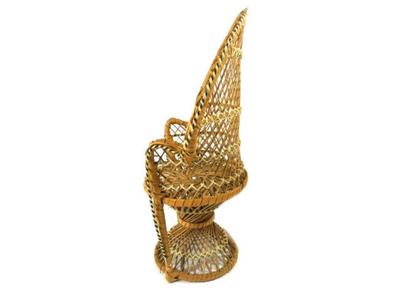 1 Big Vintage Wicker Peacock Doll Chair Fairy Mini Garden Doll House ...