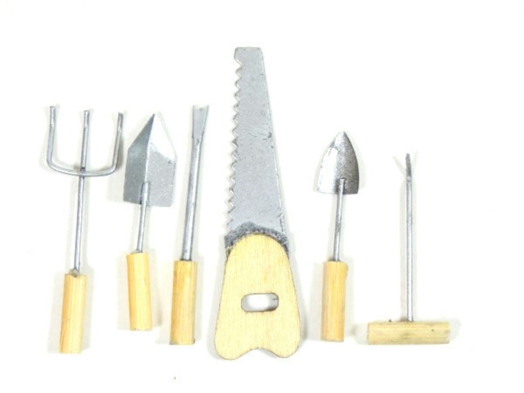 6 Miniature Wood and Metal Tools Small Tools Fairy Garden Tools Mini ...
