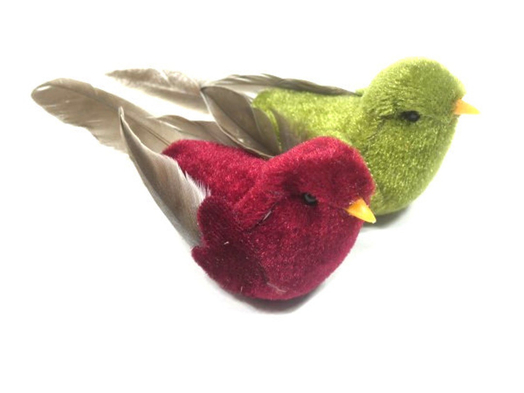 2 Red or Green Velvet Birds Feather Birds Artificial Fake - Etsy Australia