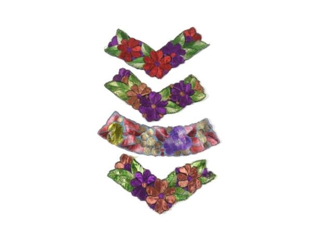 1 Antique Silk Flower Collars Applique Vintage Flower Trims Flower Applique Antique Flower Patch ...