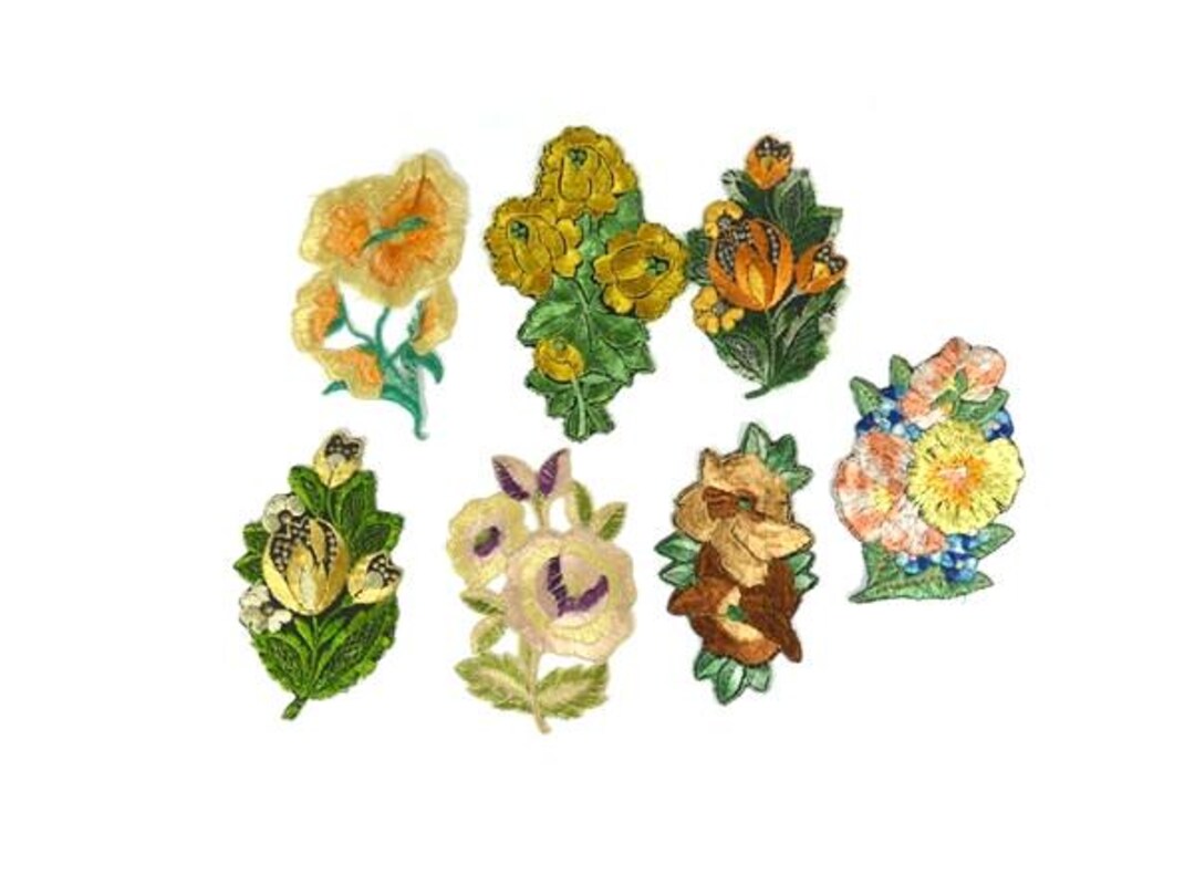 1 Antique Applique Silk Yellow Flower Patch Embroidery Applique Patches ...