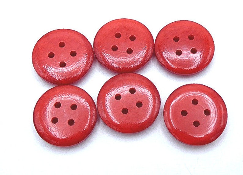 4 Ruby Red Coat Buttons Vintage 4 Hole 15mm 1.5cm .6 Inch Red Shirt ...