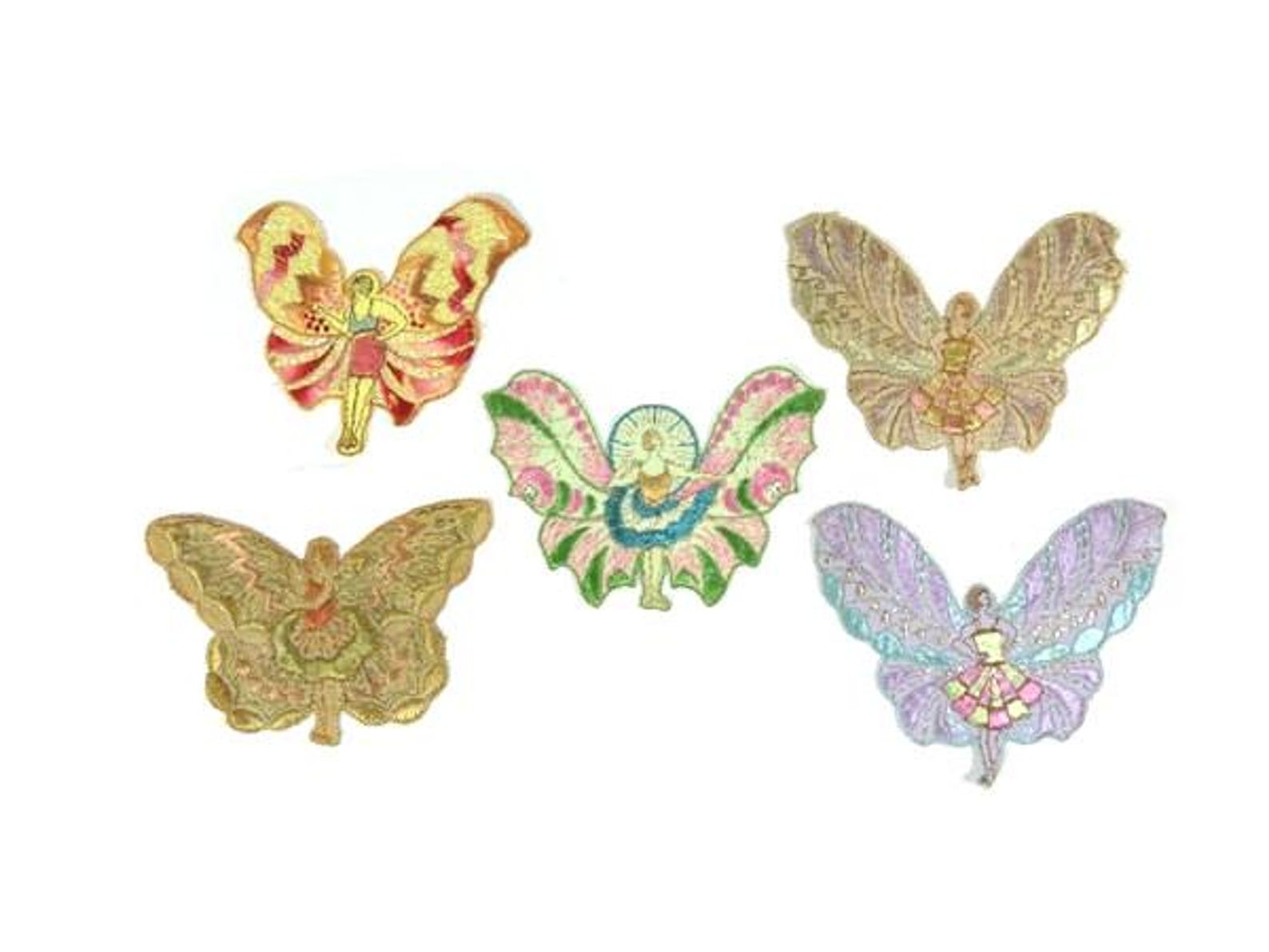 Antique Applique Silk Fairy Patch Blue Pink Green Embroidery Applique ...