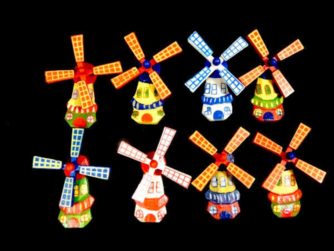8 or 5 Wooden Hand Painted Windmill Cake Toppers Centerpiece Flower ...