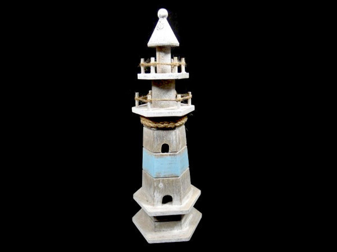 1 Blue White Wash Lighthouse Cake Topper Miniature Lighthouse Mermaid ...