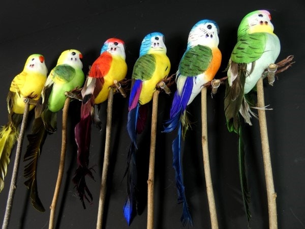 1 Parakeet Yellow Red Green or Blue Artificial Bird Articifial Parakeet ...