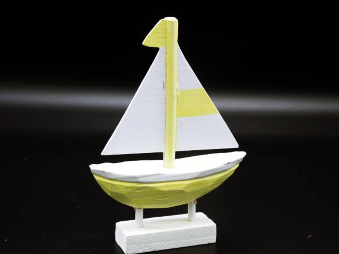 Wooden Yellow White Mini Ship Small Boat Sail Boat Cake Topper Mermaid ...