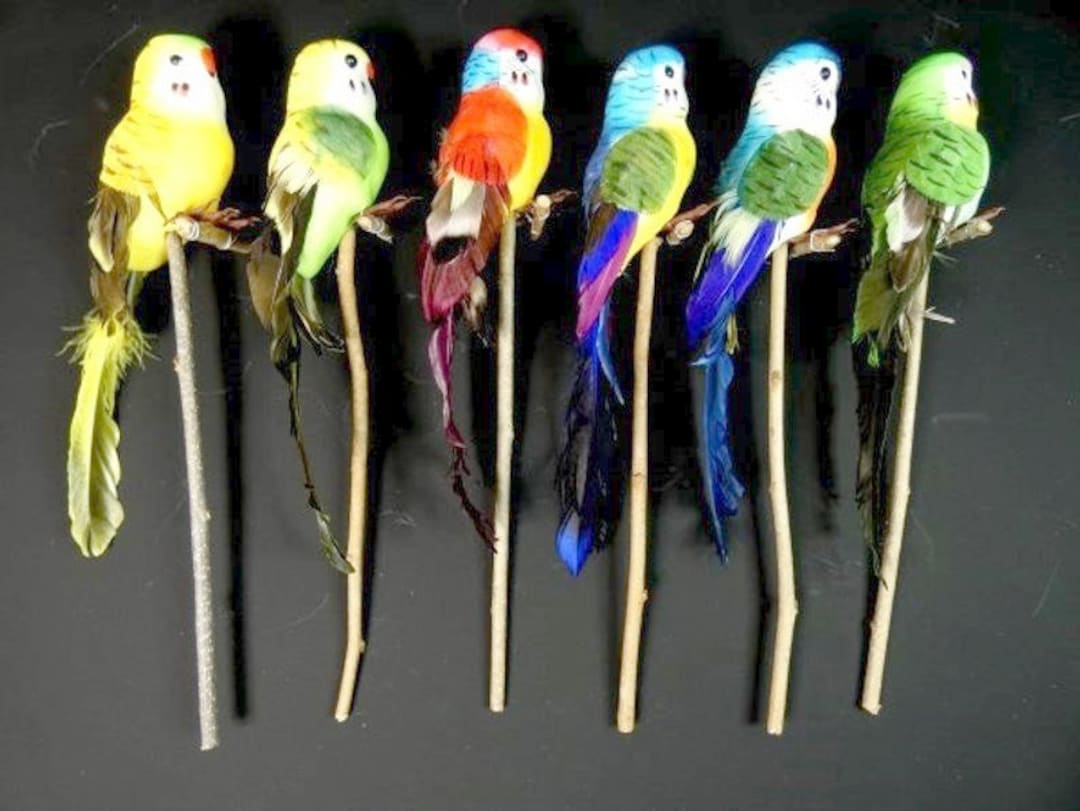 1 Parakeet Yellow Red Green or Blue Artificial Bird Articifial Parakeet ...