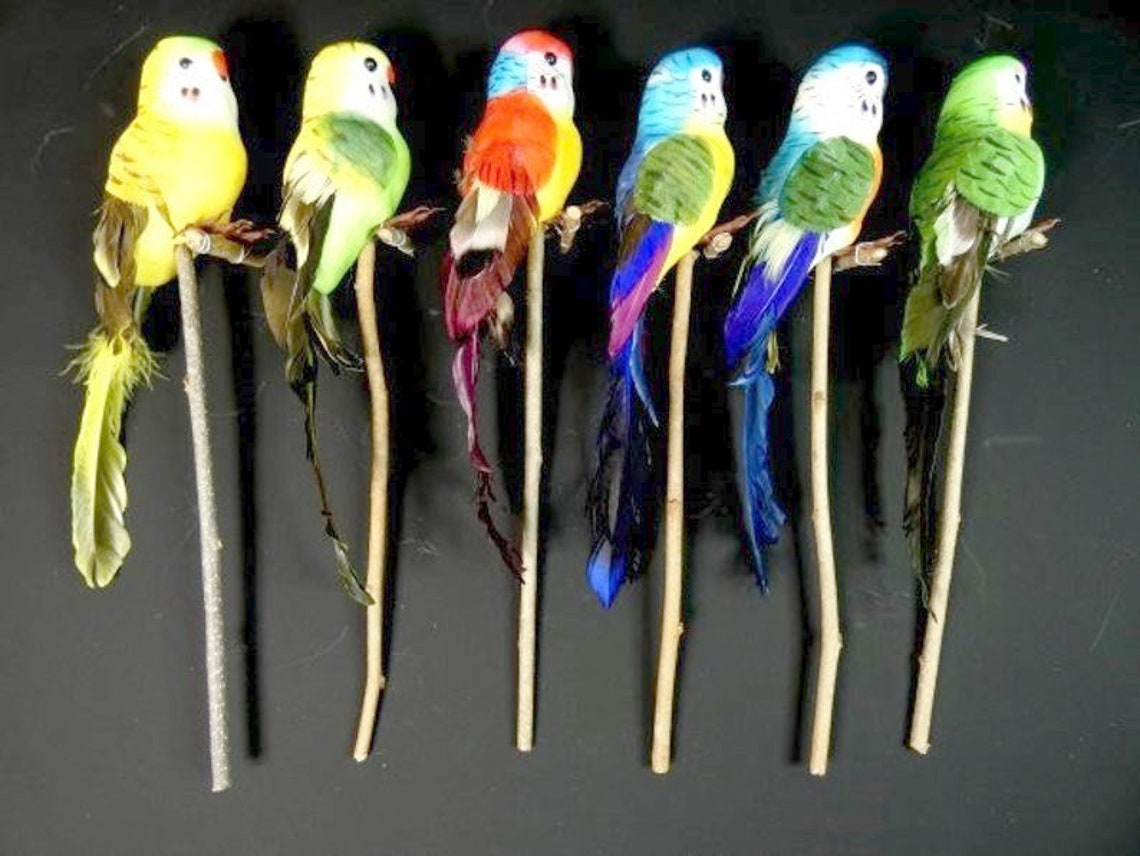 1 Parakeet Yellow Red Green or Blue Artificial Bird Articifial Parakeet ...