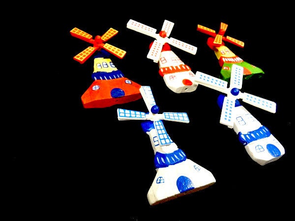 5 Wooden Hand Painted Windmill Cake Toppers Centerpiece Flower | Etsy