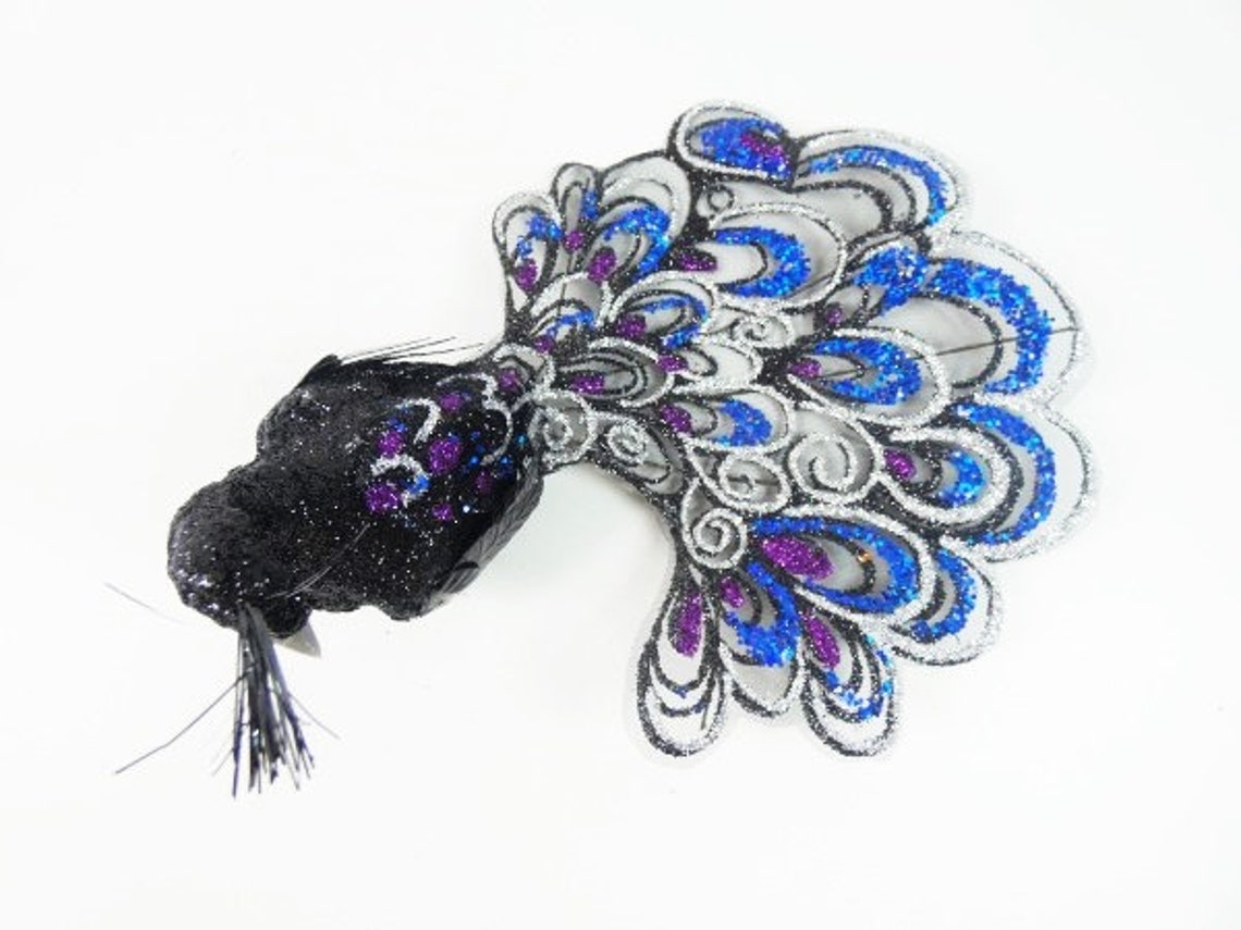 1 Big Black Glitter Peacock Fake Peacock Artificial Peacock Black ...