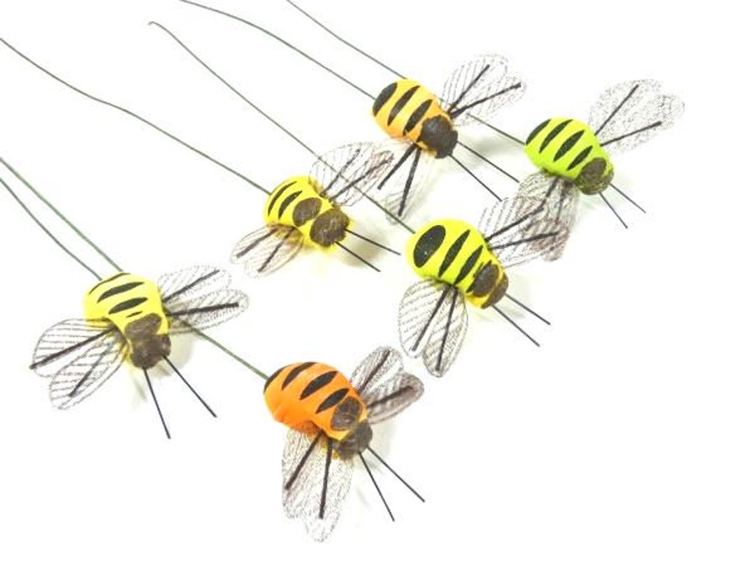 2 Fake Bees Small Bees Yellow Orange Green Artificial Fake Bees Cake ...