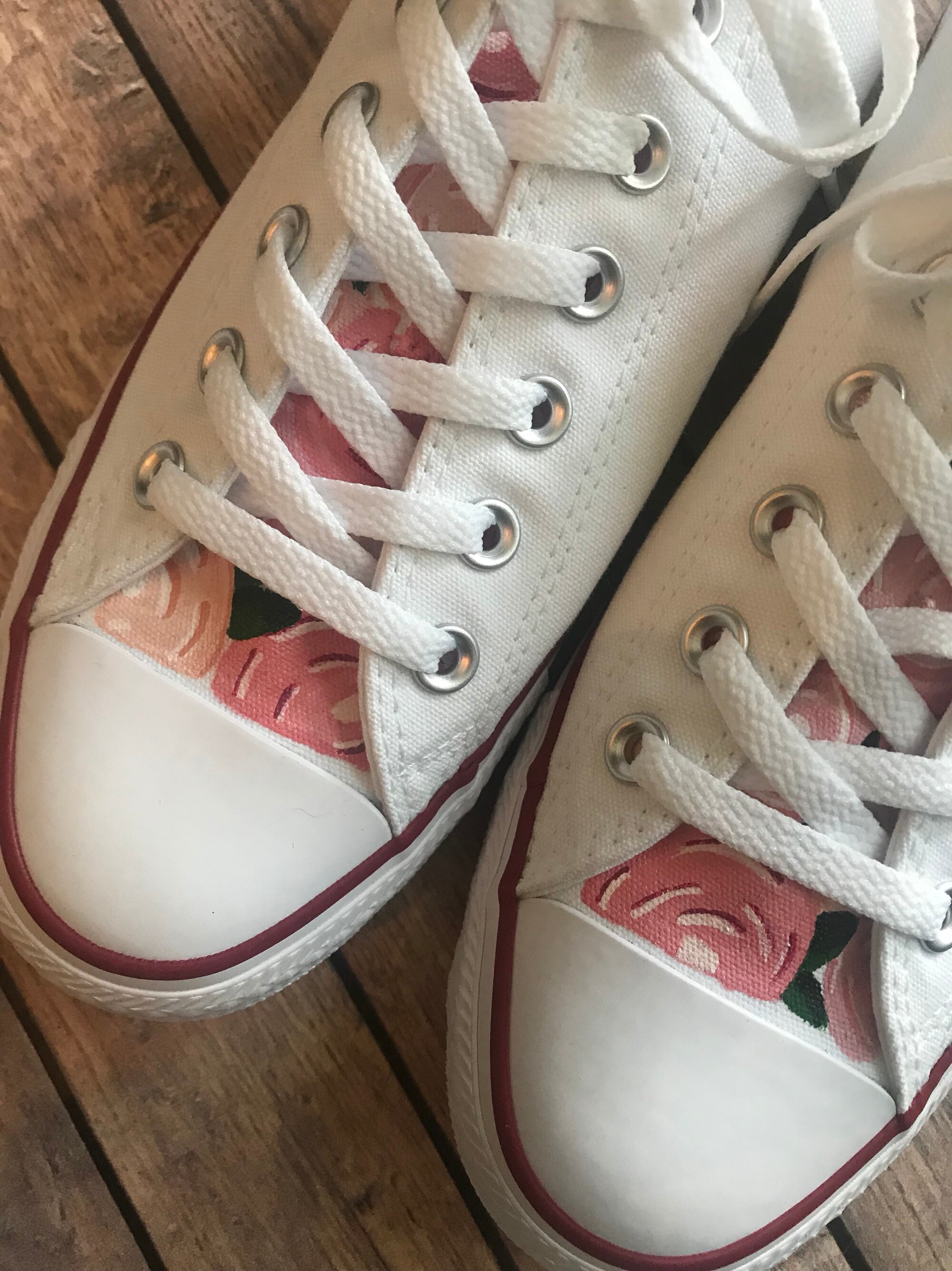 Rose Converse Custom White Converse Hand Painted | Etsy