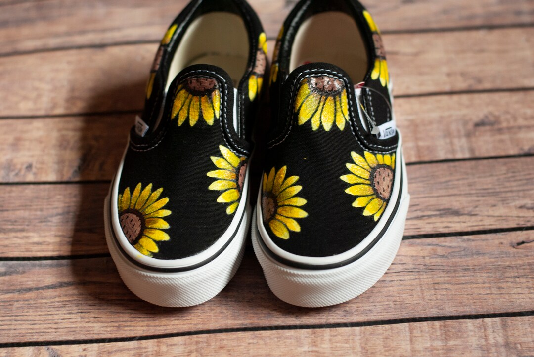 Sunflower Slip on Vans | Hand Painted Sunflower Vans | Custom Sunflower ...