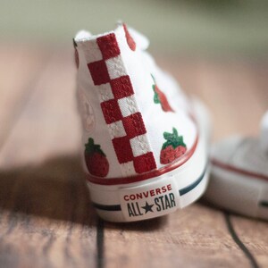 Checkered Strawberry Hand Painted High Top Converse - Etsy