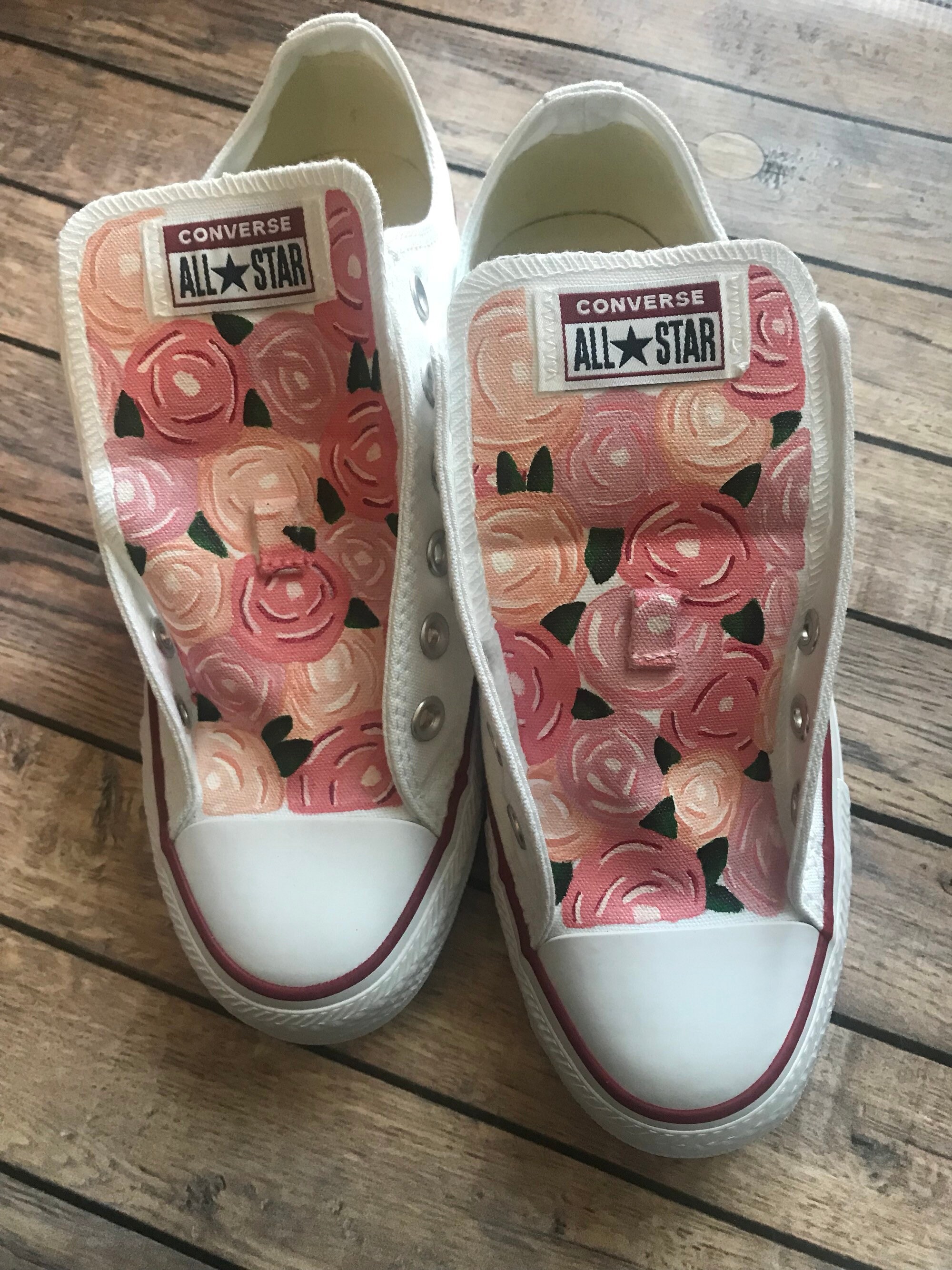 Rose Converse Custom White Converse Hand Painted | Etsy