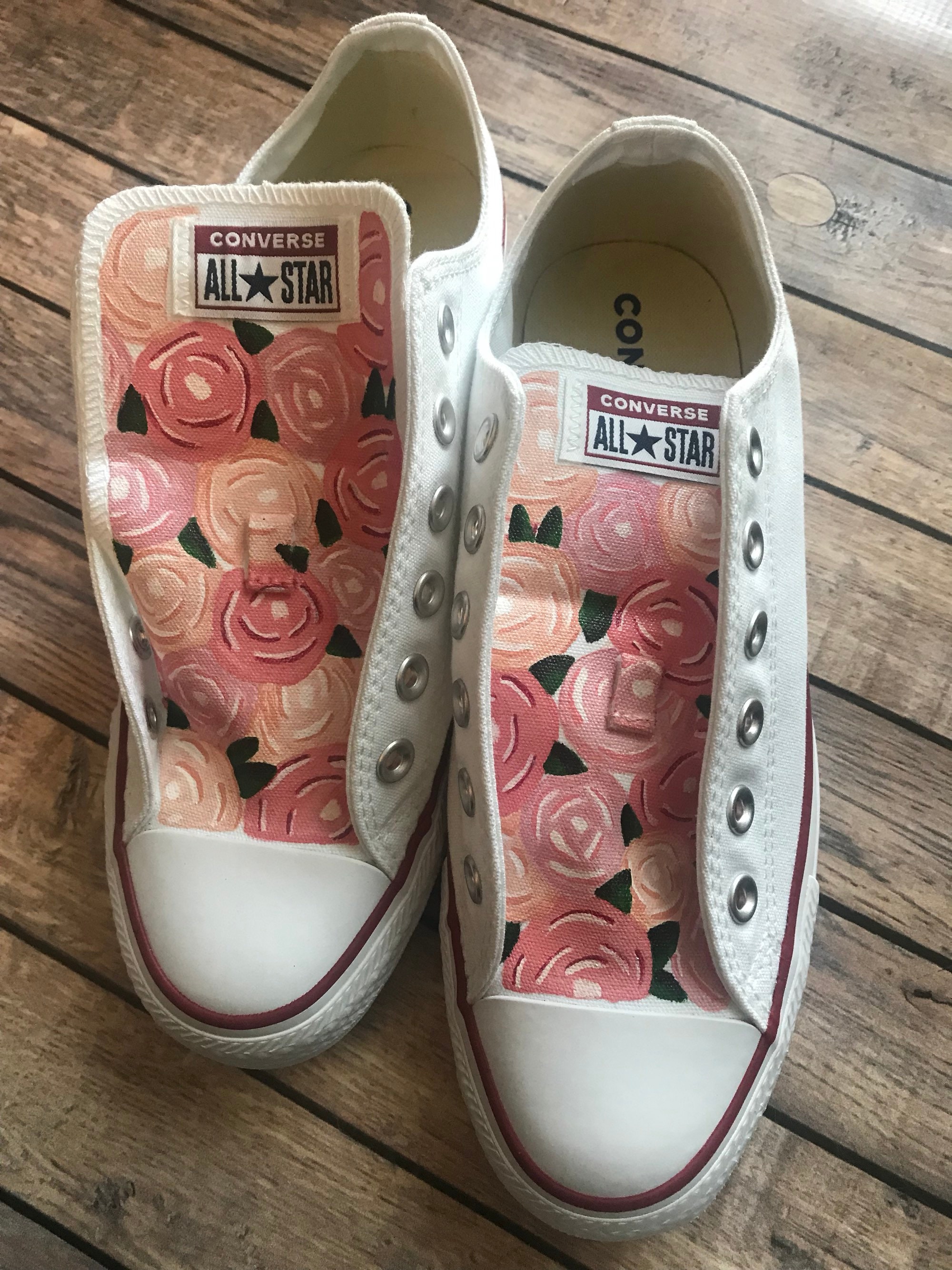 Rose Converse Custom White Converse Hand Painted | Etsy
