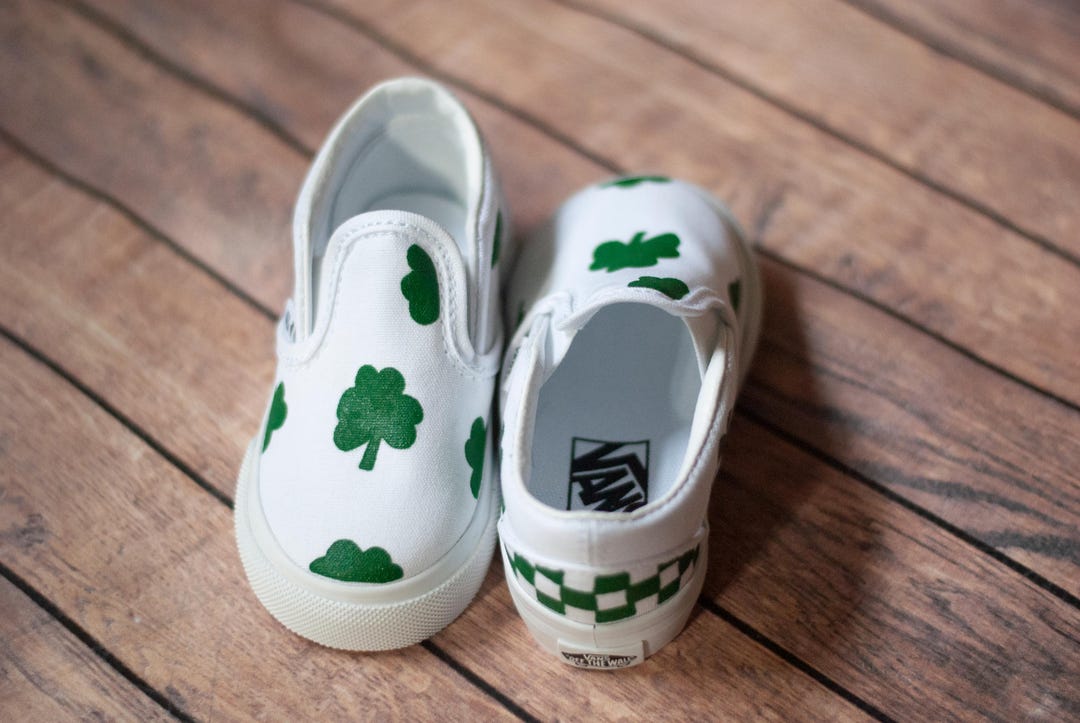 Checkered Shamrock Slip on Vans - Etsy