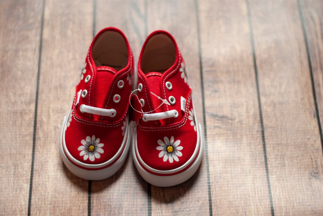 Daisy Vans | Hand Painted Daisy Vans | Custom Hand Painted Red Vans - Etsy
