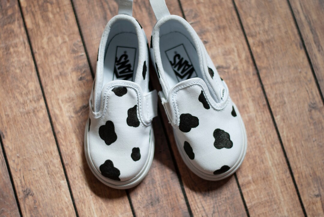 Hand-painted Cow Print Slip-on Vans - Etsy