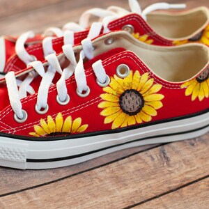 Red Sunflower Converse | Sunflower Painted Converse | Custom Low Top ...