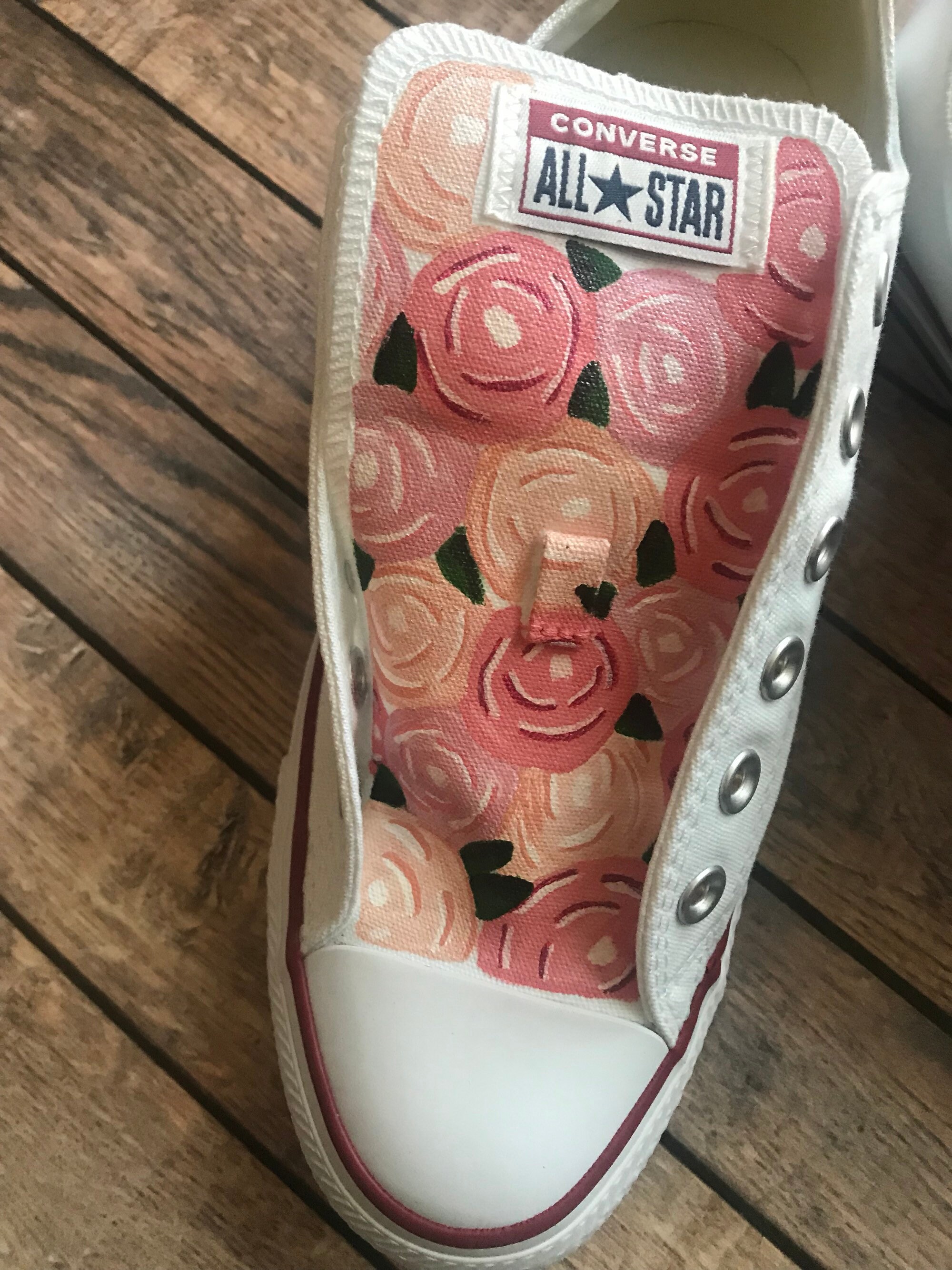 Rose Converse Custom White Converse Hand Painted | Etsy