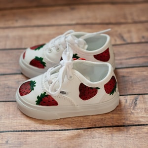Hand Painted Strawberry Vans | Custom Strawberry Toddler Vans | Painted ...