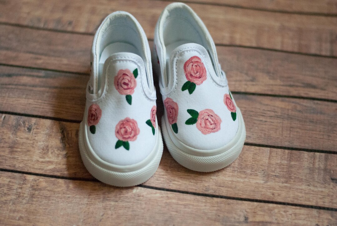 Rose Slip on Vans | Hand Painted Rose Vans | Custom Hand Painted Rose ...