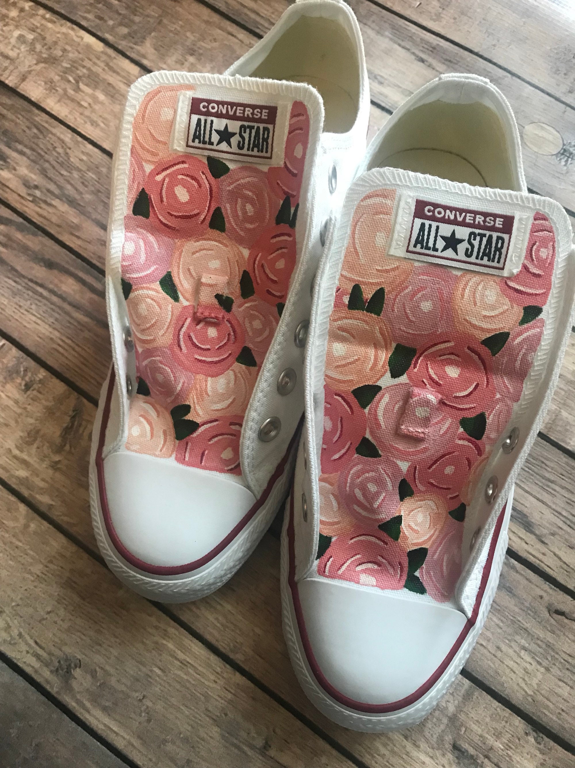 Rose Converse Custom White Converse Hand Painted | Etsy