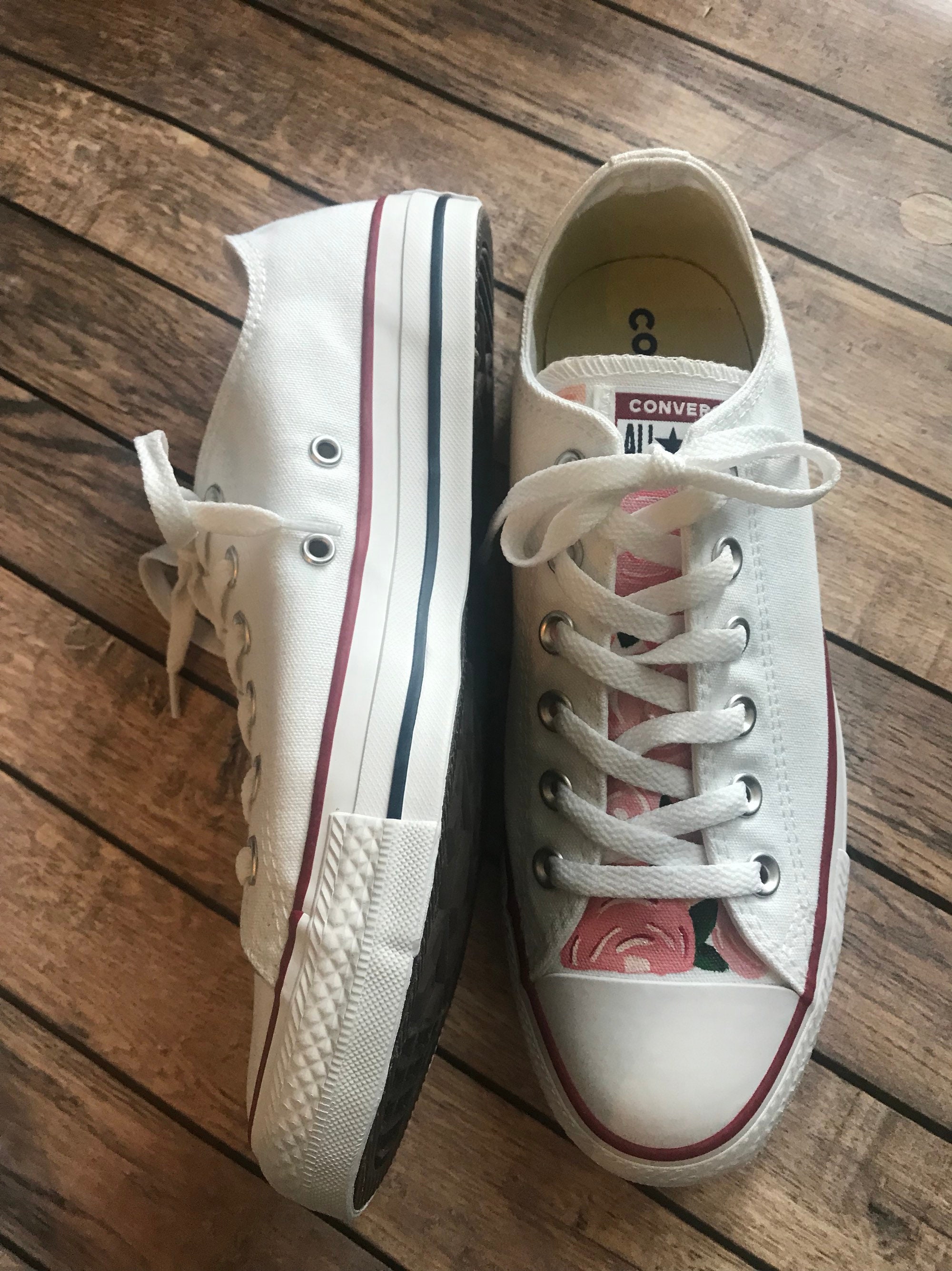 Rose Converse Custom White Converse Hand Painted | Etsy