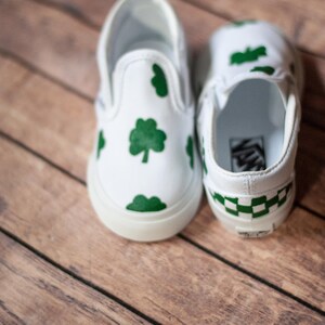 Checkered Shamrock Slip on Vans - Etsy