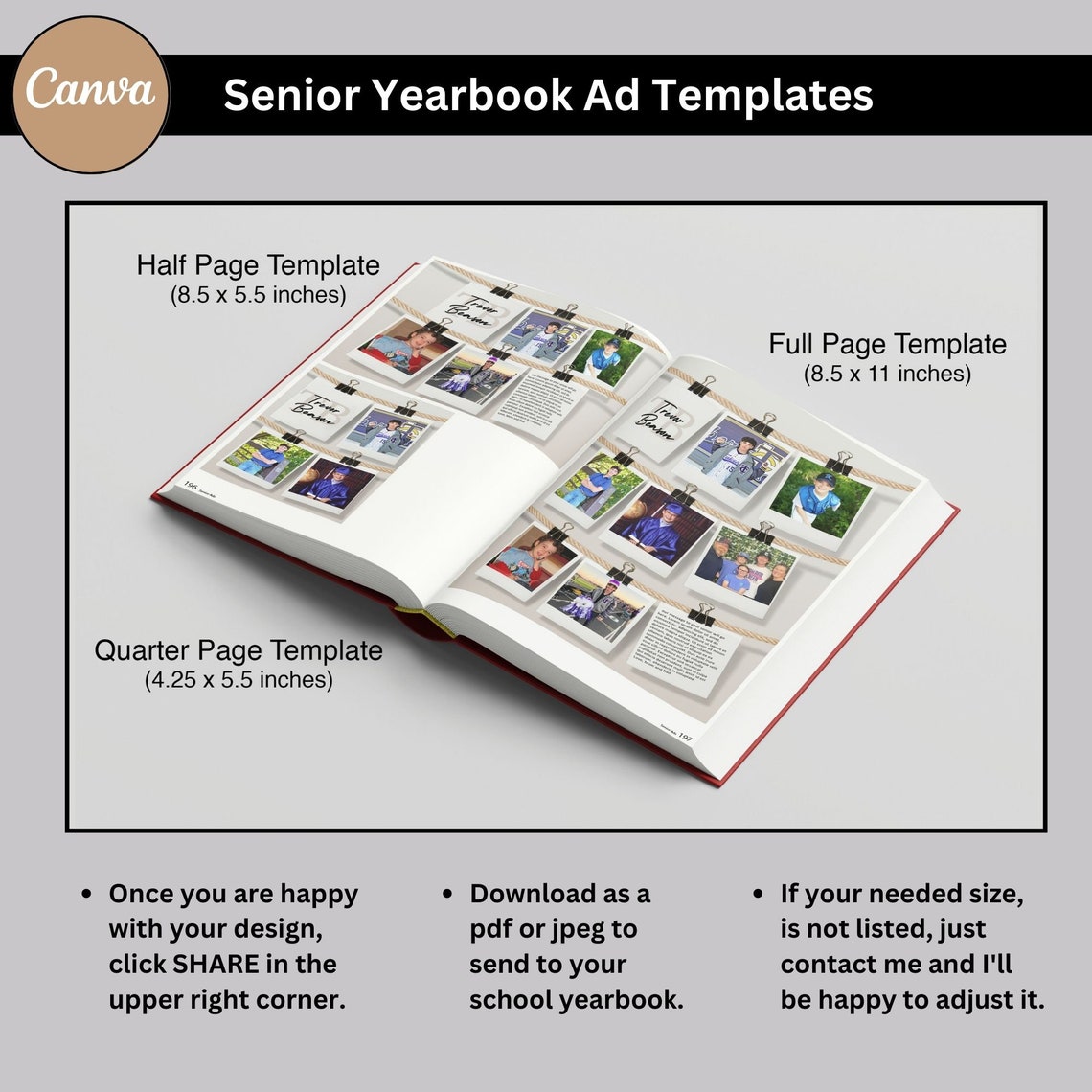 Template for Senior Yearbook or Program Ad Full, Half, and Quarter Page ...