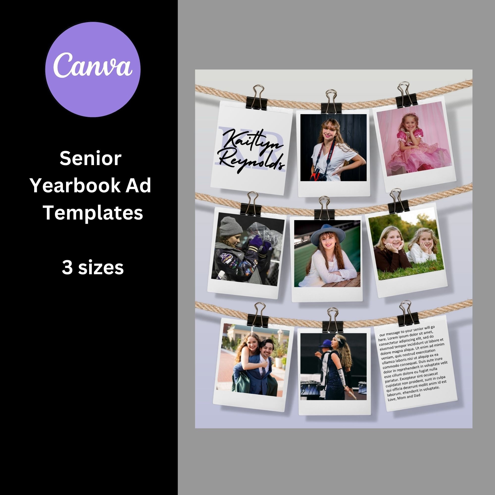 Template for Senior Yearbook or Program Ad - Full, Half, and Quarter ...