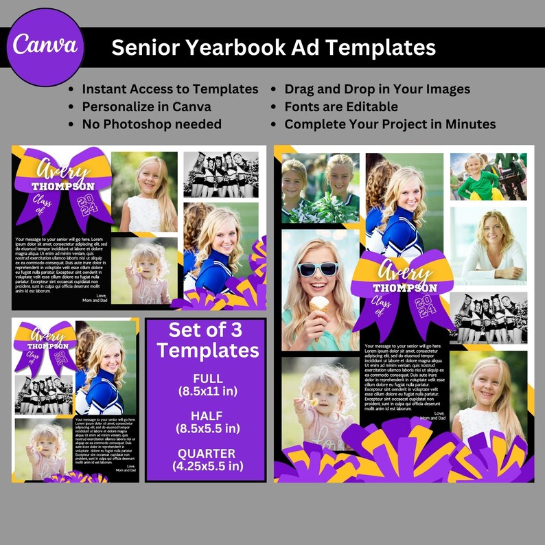 Template for Senior Yearbook or Program Ad - Full, Half, and Quarter ...