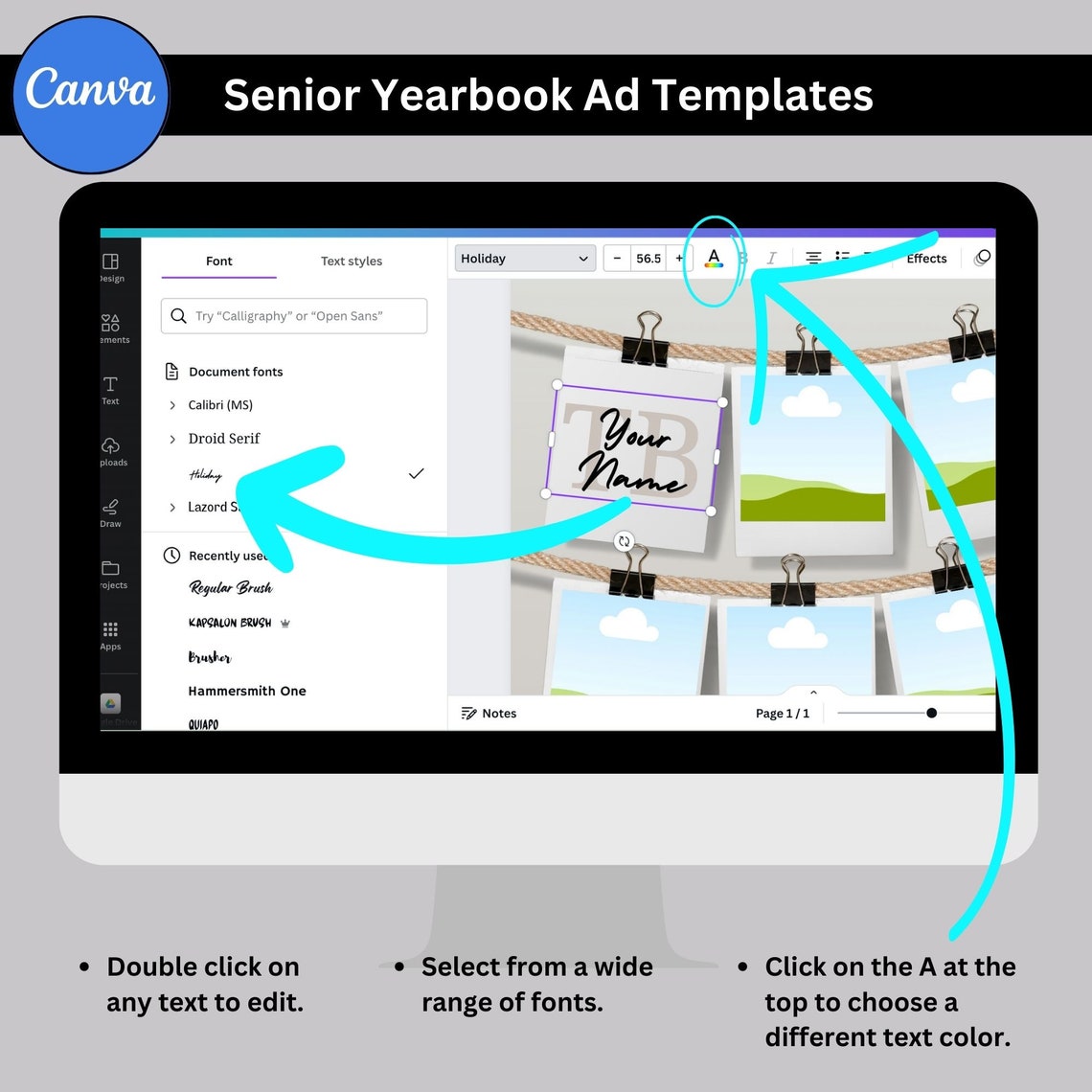 Template for Senior Yearbook or Program Ad - Full, Half, and Quarter ...